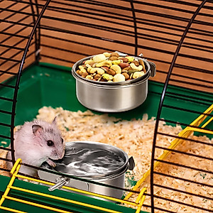 Okllen 4 Pack Bird Feeding Dish Cups, Detachable Stainless Steel Bird Food Bowls with Clamp, Bird Cage Feeder Hanging Pet Bowl for Chinchilla Parrot Cockatiel Conure Budgies Parakeet Small Animal