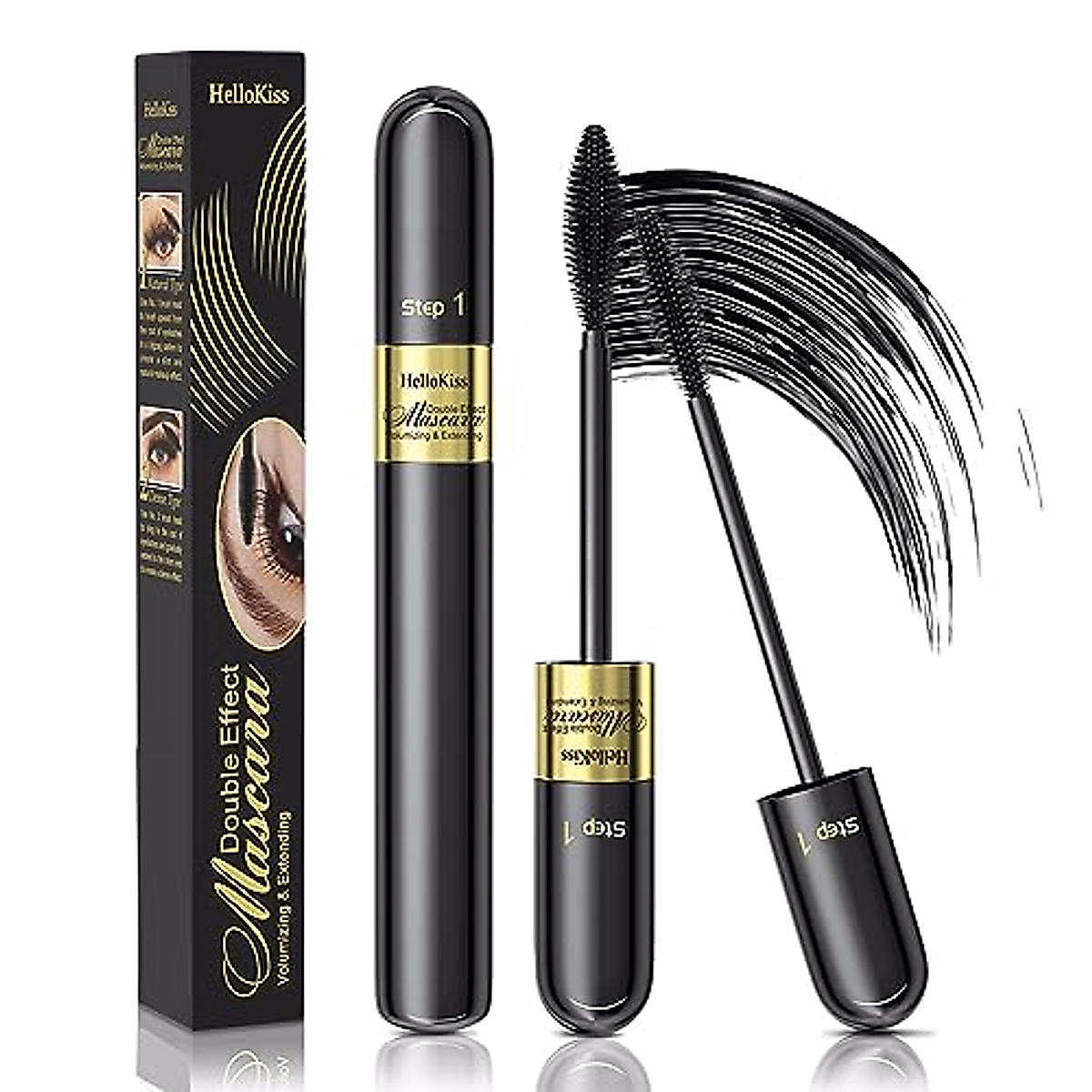 Naseny 2in1 Vibely Mascara 5X Longer Lengthening And Thickening Mascara Waterproof Black Volume And Lengh Mascara Smudge-Proof Non Clumping Long Lasting Eye Makeup