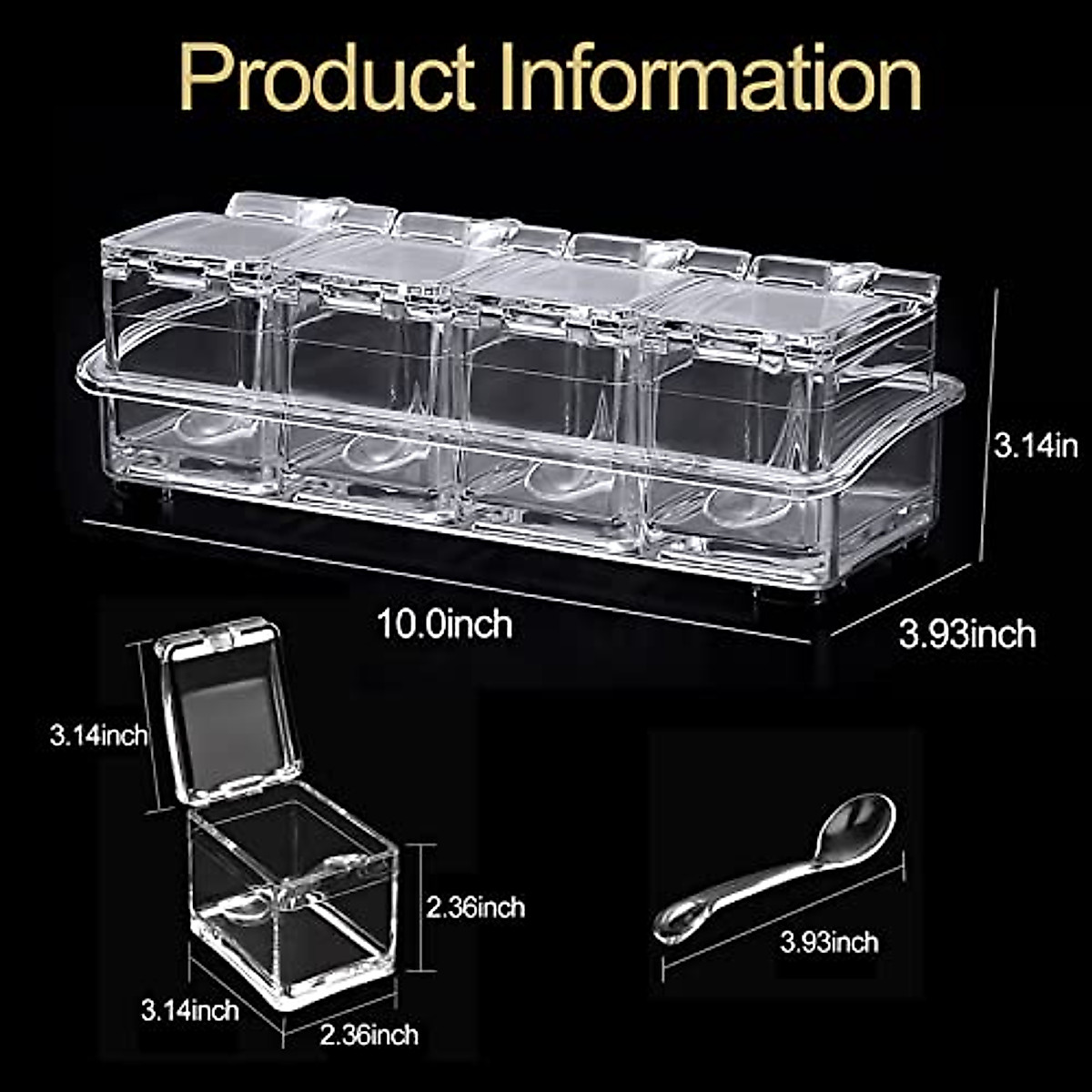 Dfacio Clear Seasoning Containers, Sugar Container Salt Box Condiment Containers with Spoons and Tray, Catering Supplies for Coffee Bar and Hot Cocoa Bar