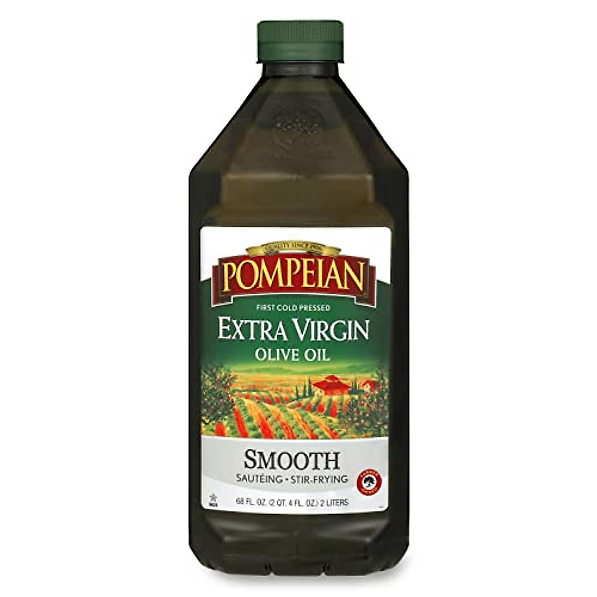 Pompeian Smooth Extra Virgin Olive Oil, First Cold Pressed, Mild and Delicate Flavor, Perfect for Sauteing & Stir-Frying, 68 Fl Oz