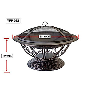 Hiland FT-022 Wood Burning Fire Pit w/Wood Grate and Domed Mesh Screen Lid w/Poker Included, Round, Antiqued Black