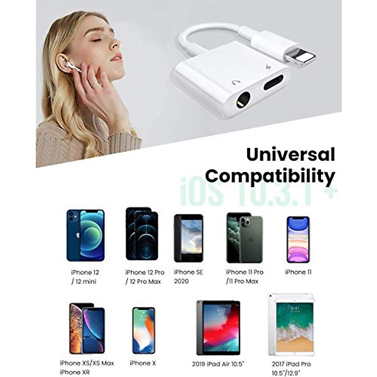 iPhone Headphones Adapter, 3 Pack [Apple MFi Certified] Lightning to 3.5mm Headphone/Earphone Aux Audio + Charge Jack Adapter Dongle Splitter Compatible with iPhone 14 13 12 11 XS XR X 8 7 6 iPad