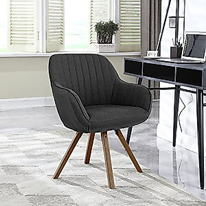 KithKasa Mid Century Modern Desk Chair No Wheels Swivel Accent Home Office Chair with Walnut Color Wood Legs for Living Room, Grey
