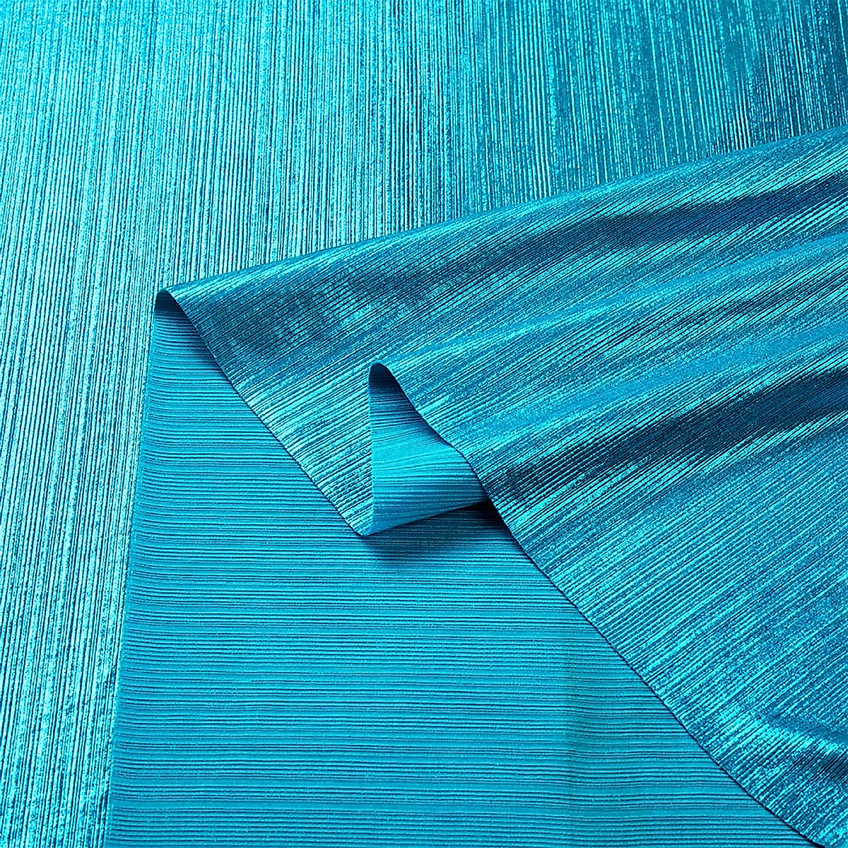 MaiMaiSuan 60’’ Wide Soft Shiny Stretch Metallic Luster Rib Knit Fabric for Dancing Dress Costume Wedding Dress DIY Clothing Fabric(1 Yard,Lake Blue)