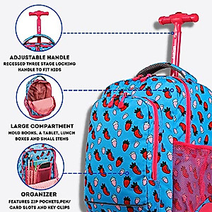J World New York Sunny Rolling Backpack for Kids and Adults, Strawberry, 17 X 11.5X 5.5 (H X W X D)