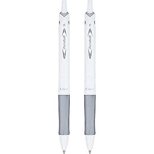 Pilot Acroball PureWhite Retractable Advanced Ink Ball Point Pens; Fine Point, Black Ink, Silver Accents 2-Pack (31895) Ultra-Smooth Writing, Smear-Resistant Advanced Ink for Skip-Free Lines