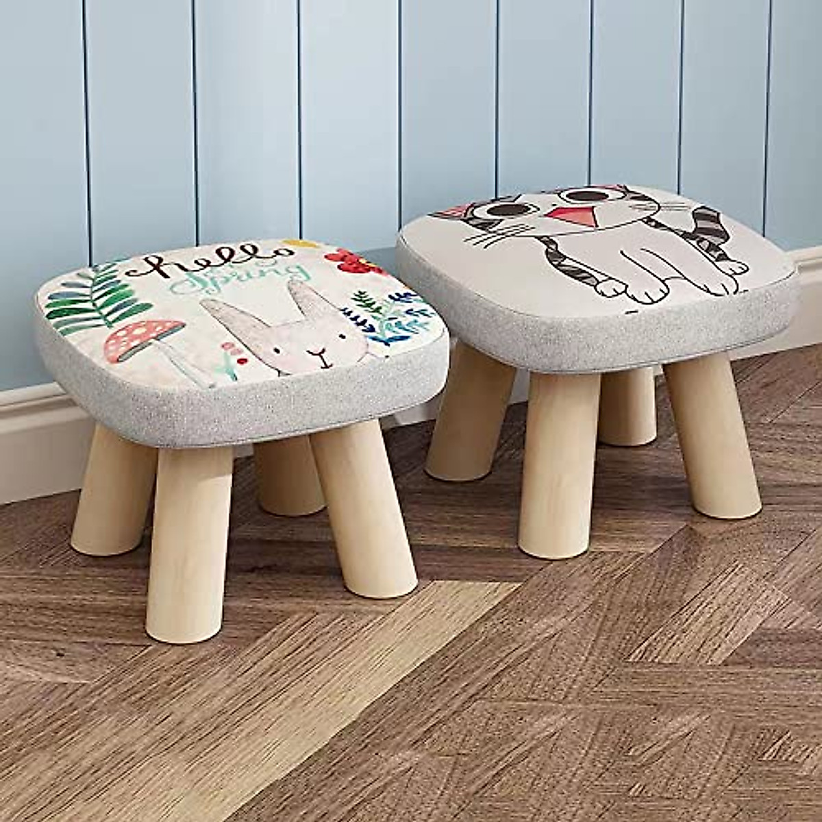 JZSMY Solid Wood Stool Home Square Low Stool Cute Children's Sofa Stool Chair Fashion Cartoon Creative Small Stool for Kids and Adult, Changing Stool Solid Wood Coffee Table Stool, Bear 330lb