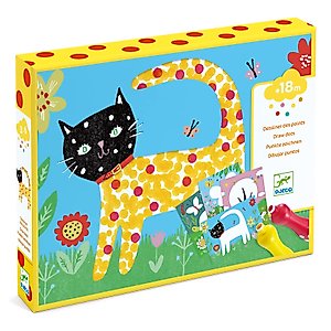 DJECO Dot Painting for Toddlers - Mess-Free Painting Kit - Coloring Starter Kit, Sensory Toys, Non-Stain, Washable Paint Kit w/Reusable Cards, & 4 Foam Markers, Art & Crafts for Kids 18 Months+