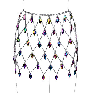 CCbodily Crystal Body Chain Dress - Boho Layered Body Waist Belly Chain Skirt Festival Jewelry for Women (BDG0091)