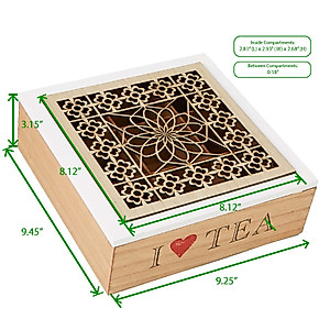 Mind Reader Decorative Tea Bag Organizer, 90 Bags, Countertop Organizer, Coffee Bar, Kitchen, 9.45"L x 9.45"W x 3.15"H, Brown