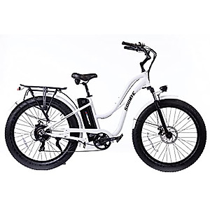 Soumye 26”x4.0 Snow Fat Tire Beach Cruiser Electric Bicycle 750W Brushless Motor 48V/16Ah Battery Max Speed 28m/h Step-Thru Frame M5 Display Shimano 7 Gears e-Bike for Adults (S142-White)