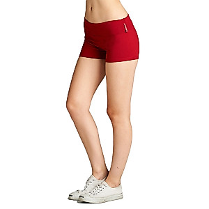 Emmalise Women's Active Yoga Shorts Low Rise Fold Over Workout Dance Pant (Large, 3Pk, Black Navy Red)