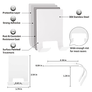 VIS'V Adhesive Razor Holder, White Self Adhesive Razor Hooks Shower Wall Waterproof Bathroom Razor Hanger Stainless Steel Heavy Duty Wall Mount Blade Shaver Holder for Men and Women - 2 Pcs