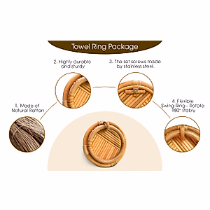 HomeyHandcraft Rattan Towel Ring, Modern Hand Towel Holder for Bathroom and Kitchen Wall, Bathroom Hand Towel Ring, Rattan Towel Hanger Decor