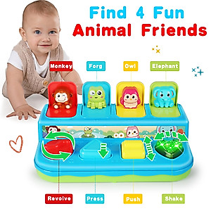 Montessori Pop Up Animal Educational Toys for 1 Year Old Cause and Effect Baby Infant Toys 6-12-18 Months Learning Musical Interactive Sensory Toy for Boy Girl Toddler Age 0-2 1-3 Easter Birthday Gift