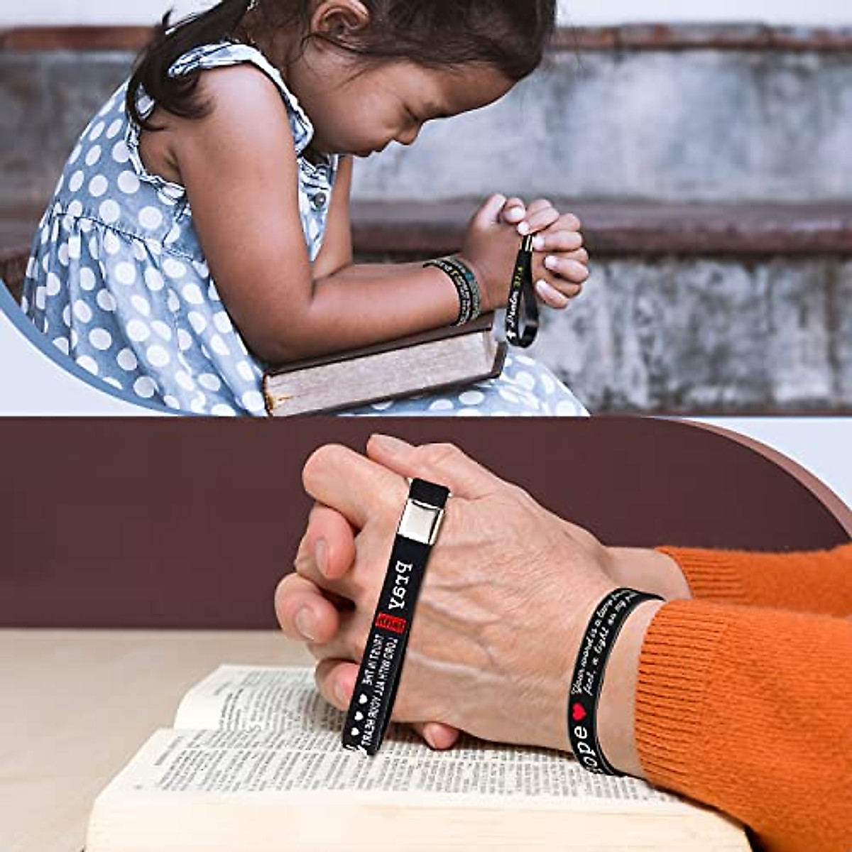 48 Pcs Christian Bible Keychains with Scripture Bracelets Religious Silicone Bible Verses Wristbands Christian Faith Gifts for Men Women Belief Party Favors (Black)