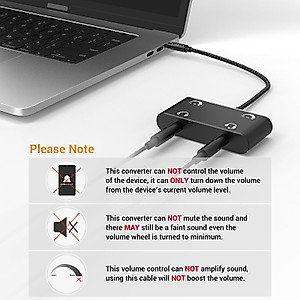 Cubilux 3.5mm Dual Headphone Splitter, Volume Control, Compatible with Laptops, Tablets, Phones