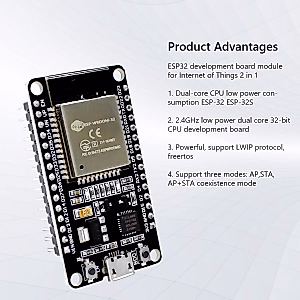 Hosyond 2Pack ESP-WROOM-32 ESP32 Development Board WiFi + Bluetooth CP2102 Dual Core 2.4Ghz Microcontroller Compatible with Arduino