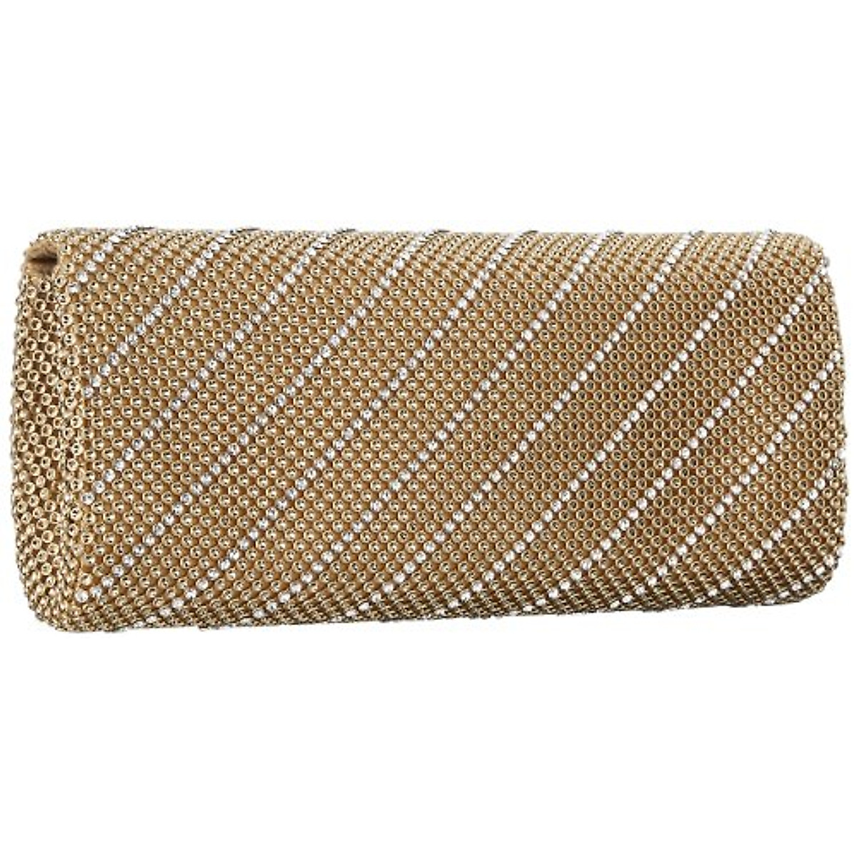 Whiting & Davis Crystal Chevron Flap Clutch,Gold,One Size