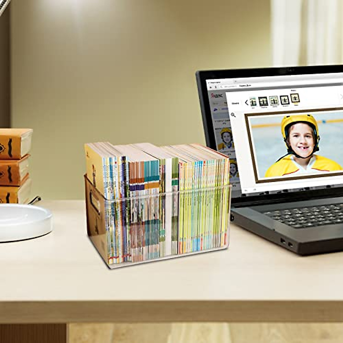 Cabilock Large Storage Bins Stacking Storage Bins Desktop Storage Basket magazine storage rack Magazine Holder tabletop Basket Shelf Plastic Magazine Basket Large Storage Bins Stacking Storage Bins