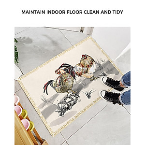 Shag Door Mats Bath Rugs Farmhouse Rooster Ink Art Oriental Art,Soft Fluffy Doormats Non Slip Carpet Farm Animal Retro Border,Shaggy Fuzzy Area Throw Rug for Kitchen/Bathroom/Bedroom 16x24In