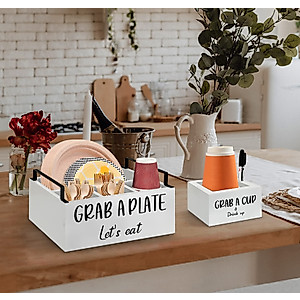 Kitchen Utensil Holder, Kitchen Countertop Plate Organizer with Large Cup Holder, Paper Plate Holders, Disposable Dish Holder and Disposable Cup Holder Utensil Caddy for Kitchen, Party, BBQ(Set of 2)…