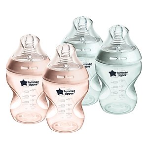 Tommee Tippee Baby Bottles, Natural Start Anti-Colic Baby Bottle with Slow Flow Breast-Like Nipple, 9oz, 0m+, Self-Sterilizing, Baby Feeding Essentials, Pink & Green, Pack of 4