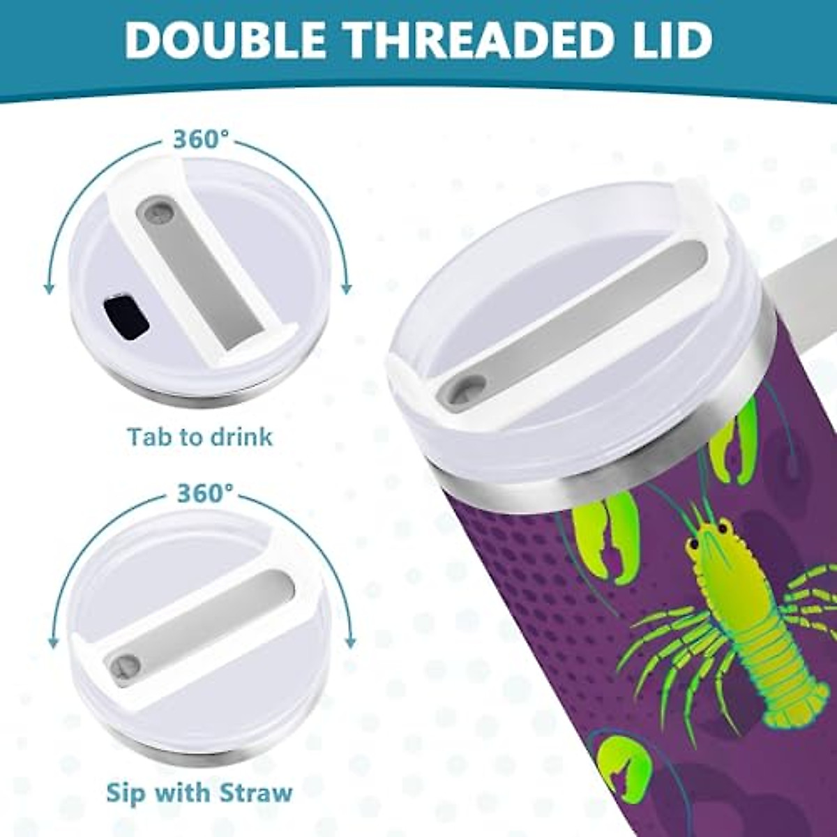 Lobsters Yellow Green Purple Double Insulated Tumblers with Handle and Straw Lid for Water, Insulated Tumbler 30 OZ / 0.89 L