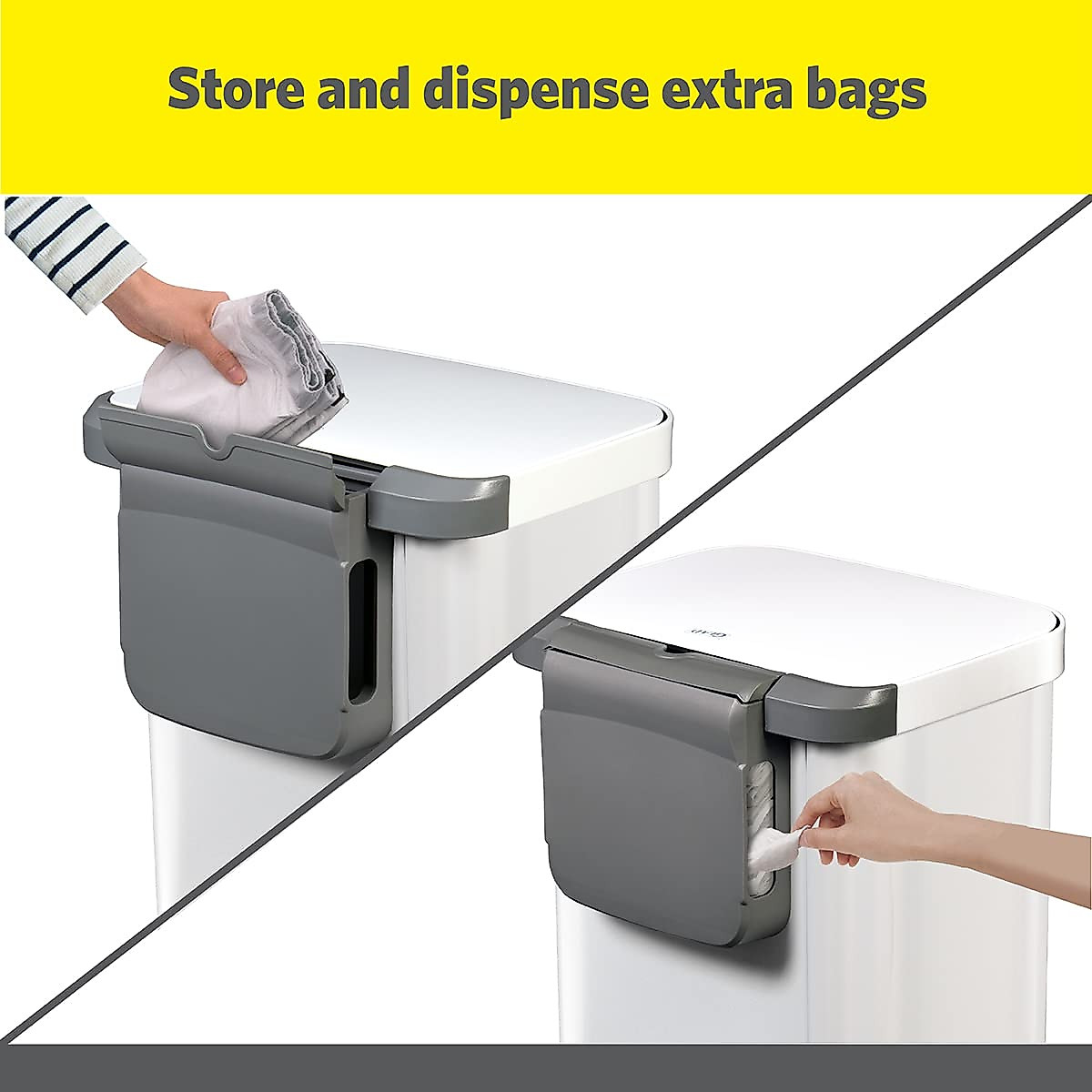 Glad Stainless Steel Step Trash Can with Clorox Odor Protection | Large Metal Kitchen Garbage Bin with Soft Close Lid, Foot Pedal and Waste Bag Roll Holder, 13 Gallon, White