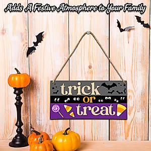 Trick or Treat Wooden Welcome Sign for Front Door, Halloween Porch Decor Wall Art Hanging Sign, Halloween Party Home Decorations Supplies-5"x10" -WSB01