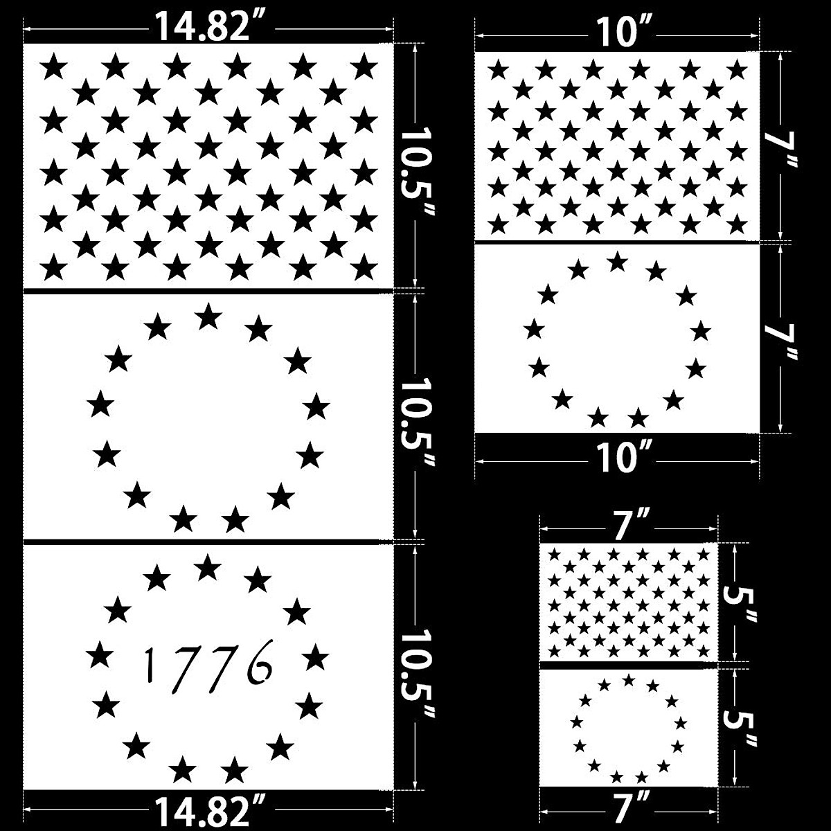 Koogel 7 PCS Plastic Stencil Template, 3 Sizes Star Stencil 50 Stars American Flag and 13 Stars 1776 Template for Independence Day, Painting on Wood Wall Craft Projects