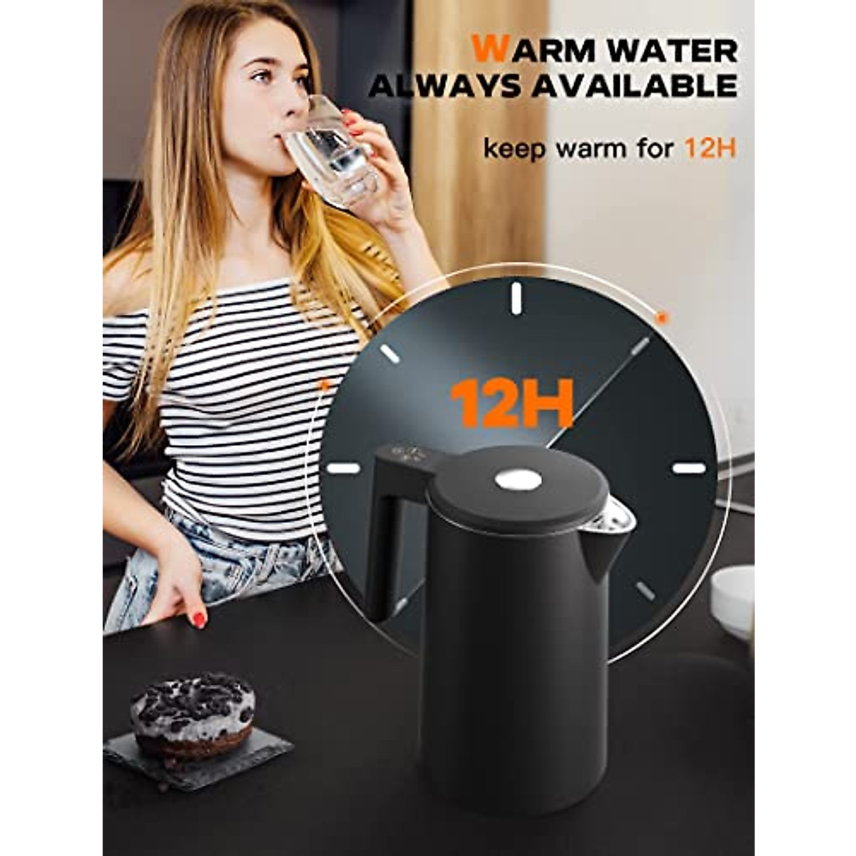 JOYHILL Electric Kettle Temperature Control,6 Variable Temperature Tea Kettle, Stainless Steel Interior 12 Hours Keep Warm,1500W Hot Water Boiler with STRIX Thermostat and Boil-Dry Protection,Black