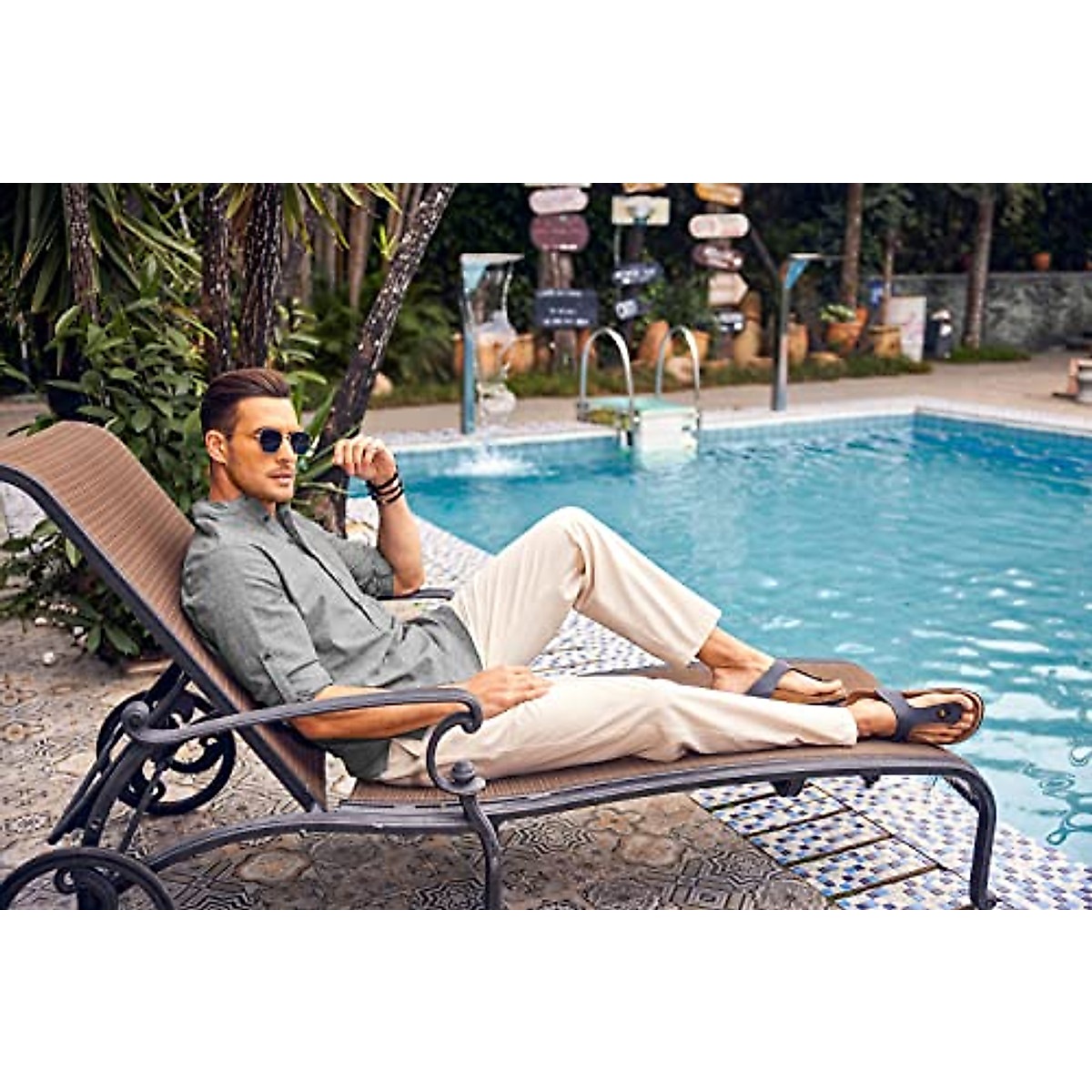 COOFANDY Men's Cotton Henley Shirt Long Sleeve Slim Fit Linen Casual Summer Beach Hippie T Shirt Light Grey