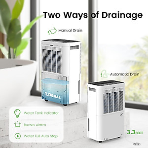 FREE VILLAGE Dehumidifier, 45 Pint (50 Pint Under 90°F/90% RH) Dehumidifiers for Home Up to 3500 Sq. Ft, Auto Drainage, Digital Control Panel, 24 Hr Timer, Dehumidifier for Basement, Bathroom, Bedroom