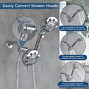 Fulgutonit Modern 9-Setting Shower Head with Handheld Combo, Polished Finish, Removes Chlorine and Harmful Substances