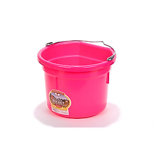 Little Giant Plastic Animal Feed Bucket (Hot Pink) Flat Back Plastic Feed Bucket with Metal Handle (8 Quarts / 2 Gallons) (Item No. P8FBHOTPINK)