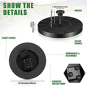 2 Packs Solar Bird Bath Fountain Pump Solar Fountain with 6 Nozzle Solar Powered Bird Bath Floating Solar Fountain Panel Bird Bath Fountain Solar Water Fountain for Garden, Fish Tank, Pond, Pool