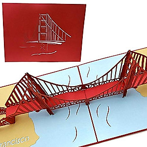 PopLife Golden Gate Bridge 3D Pop Up Greeting Card for All Occasions - Travellers, Architecture, History Lovers - Folds Flat for Mailing - Birthday, Graduation, Retirement, Anniversary, Thank You
