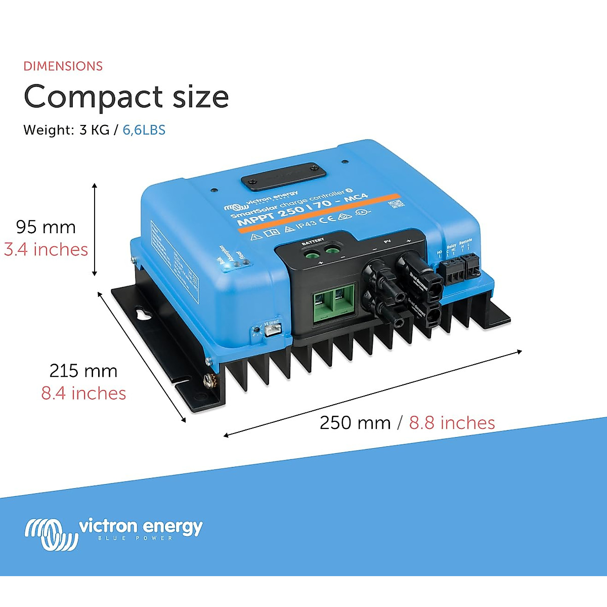 Victron Energy SmartSolar MPPT MC4 250V 70 amp 12/24/36/48-Volt Solar Charge Controller (Bluetooth)