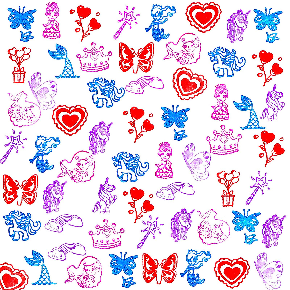 HOWAF 16pcs Wooden Stamps for Kids Girls Crafts with Ink Pad 4pcs, Unicorn Mermaid Princess Heart Rainbow Butterfly Stamps for Girls DIY Scrapbook Card Making, Party Bag Fillers Favor for Girls Gift