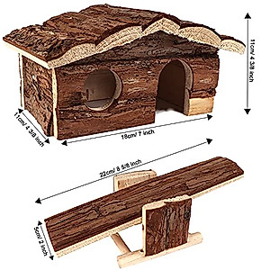 Hamster Chew Toys with Wooden House, 17 Pack Natural Wooden Hideout, Food Bowl, Activity Toys for Hamster, Rats, Gerbils, Small Birds and Other Small Animals