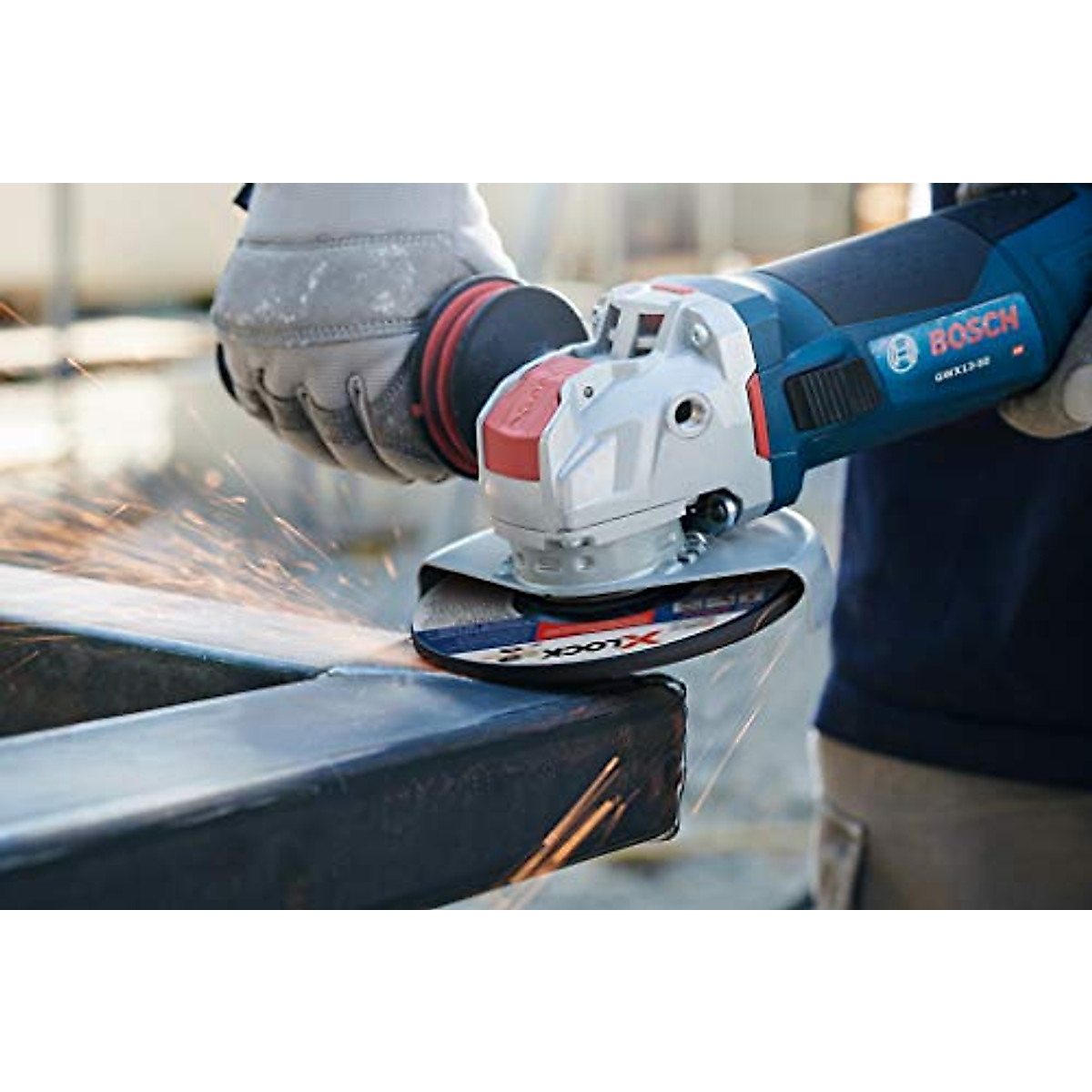 Bosch GWX10-45E 4-1/2 In. X-LOCK Ergonomic Angle Grinder with Bosch GWX27LM450 4-1/2 In. x 1/4 In. X-LOCK Arbor Type 27 30 Grit Metal Grinding Abrasive Wheel