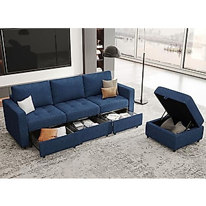 Belffin Modern Fabric Convertible Modular Sectional Sofa Couch with Reversible Chaise and Storage Seats 3 Seater Sofa Sectionals L Shaped Couch Set with Ottoman for Small Space Blue