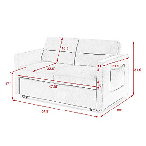 Merax 54.5" Loveseat with Pull Out Bed, 3 in 1 Convertible Chenille Sleeper Sofa Bed with Adjustable Backrest & 2 Arm Pocket for Living Room or Apartments, Grey