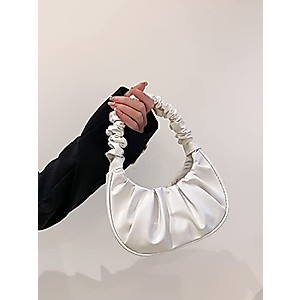 Verdusa Women's Ruched Leather Hobo Handbag Satchel Bag Mini Purse White one-size