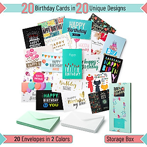 Mr. Pen- Birthday Cards, 20 Pack, Birthday Cards with Envelopes, Blank Inside Birthday Cards, Assorted Birthday Cards, Happy Birthday Cards Bulk, Birthday Card Assortment, Box of Birthday Cards