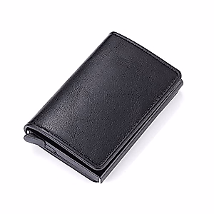 HTHAU Bycobecy Credit Card Holder Wallet Money Clips RFID Vintage Aluminium Cardholder Case Fashion Men Women Coin Leather Wallet (Color: Black K9109)