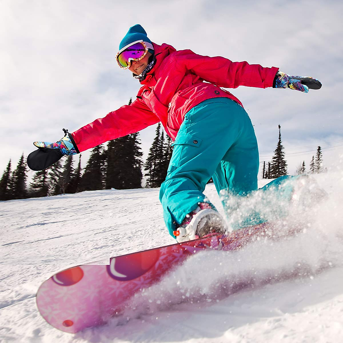 Tofern Snow Ski Mittens Waterproof Insulated for Women & Men, Inner Finger Glove, Flexible Thermal Couples Winter Sport Adult Gloves for Skiing Snowboarding, Leather Palm