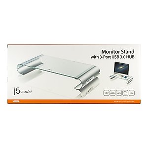 j5create Monitor Stand with 3-port USB 3.0 HUB JUT325 | Aluminium Legs and Clear Tempered Glass Monitor Riser | Compatible with iMac/Windows/Chrome/Linux Laptop, Macbook