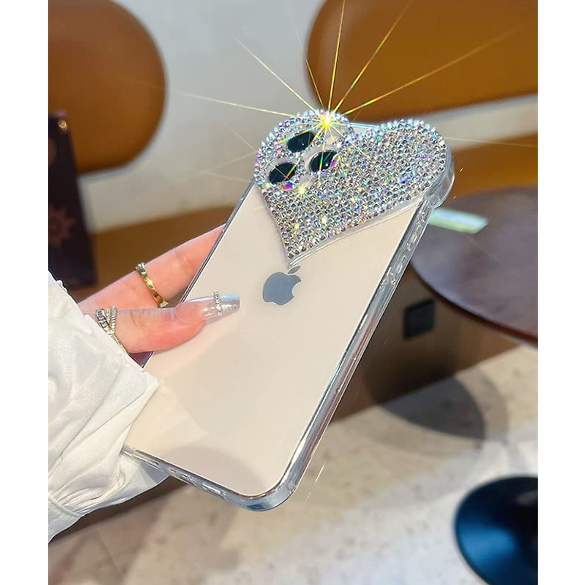 Clear Glitter Case Compatible with iPhone 12 Pro Max, 3D Heart Design Phone Cover with Girly Bling Diamond Rhinestone Sparkle Loving Hearts Slim Fit Soft Shockproof Protective Case for Women Girls